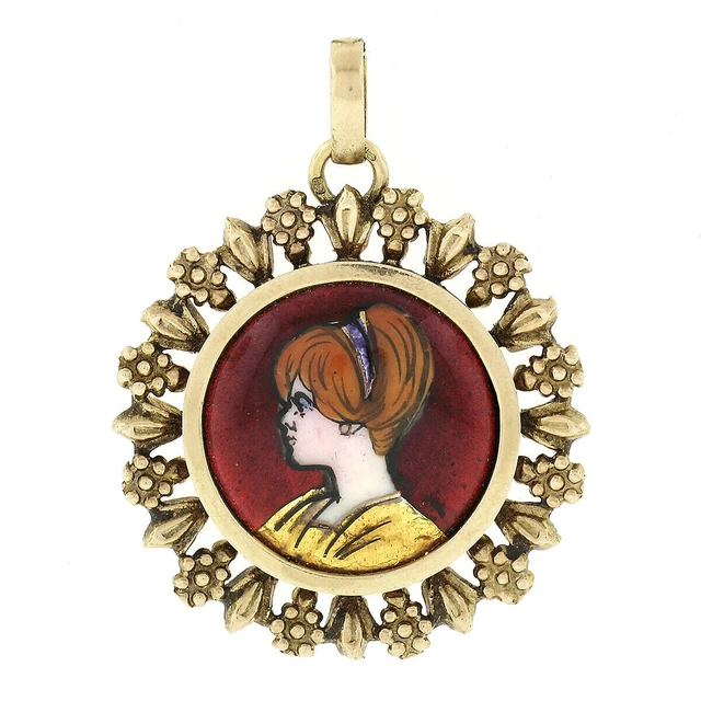 ANTIQUE VICTORIEN 19.2K or Main Peint Portrait Gravé Floral Cadre ...