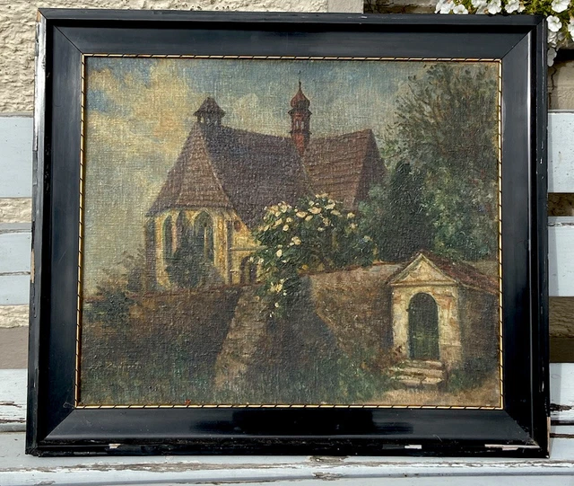 ANTIQUE OIL PAINTING - chapel in spring signed R. Zappert £105.04 ...