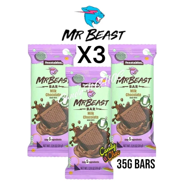 MR BEAST CHOCOLATE Feastables: Milk Chocolate Bar X3 35g Bars New Milk ...