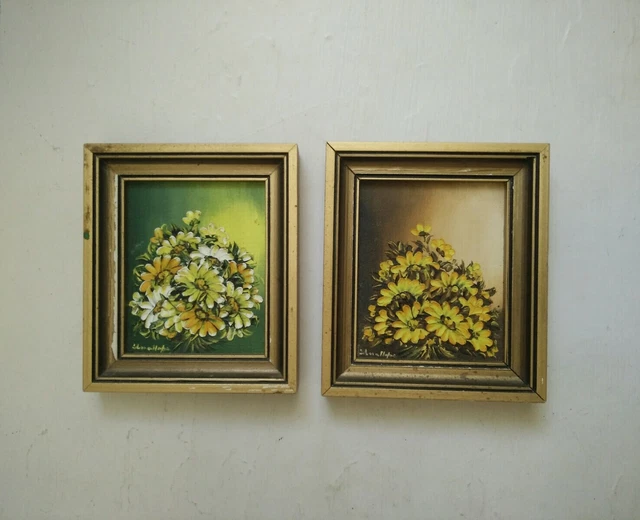 VINTAGE ORIGINAL OIL Paintings Edna Hope Miniature Paintings Flower ...