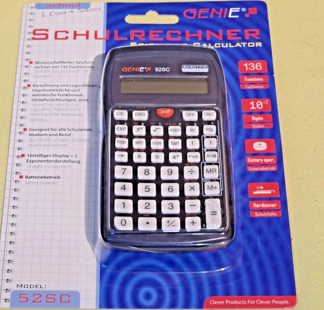 TASCHENRECHNER 52 SC GENIE Wissenschaftlich Batterie Schulrechner Rechner Blau EUR 6,99 ...