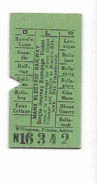 1981 MANX ELECTRIC Railway Single Journey Exchange Ticket MER Edmondson ...