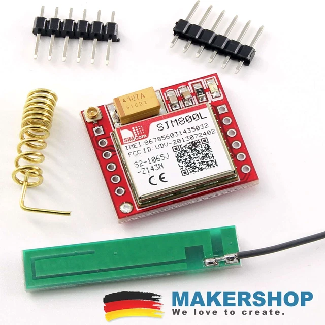 SIM800L QUAD BAND GSM GPRS Mini Modul mit Antenne Klebeantenne Arduino ...