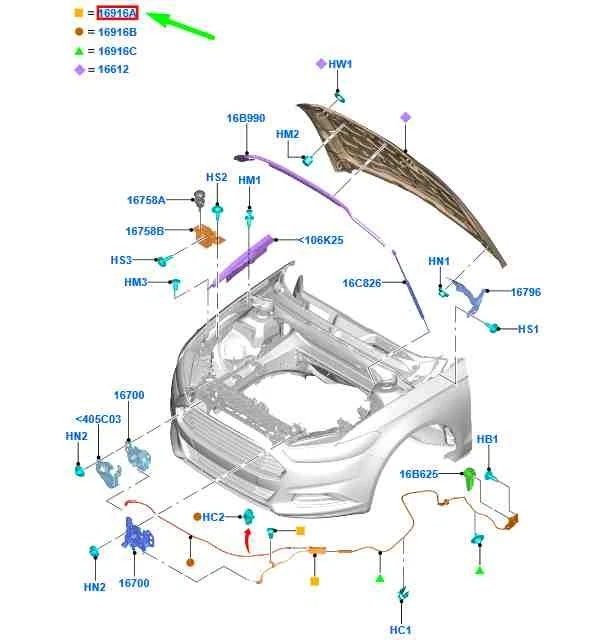 FORD MONDEO MK4 Bonnet Control Cable 2265324 Hs71-16C657-Af New Genuine ...