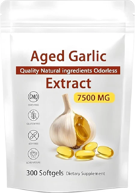 AGED GARLIC EXTRACT 7500mg - Odorless Organic Formula, 300 Capsules for ...