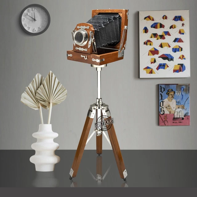 PHOTOGRAPHY CAMERA ON Wooden Stand Tripod Old Movie Theatre Vintage ...