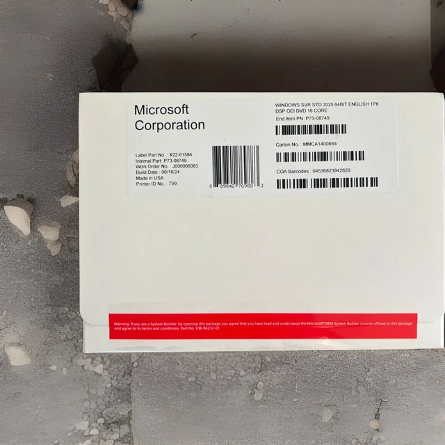 MICROSOFT WINDOWS SERVER 2025 Standard 64Bit 16 Core DVD With Key $75. ...