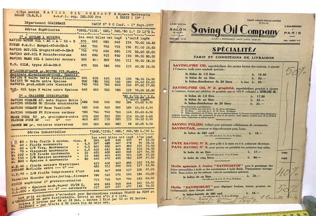 ANCIEN DOCUMENT PUBLICITAIRE Courrier Tarifs Bidon D'huile Saving Oil ...