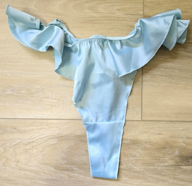 NWT VICTORIA'S SECRET Baby Blue Silky Satin Flutter Thong String ...