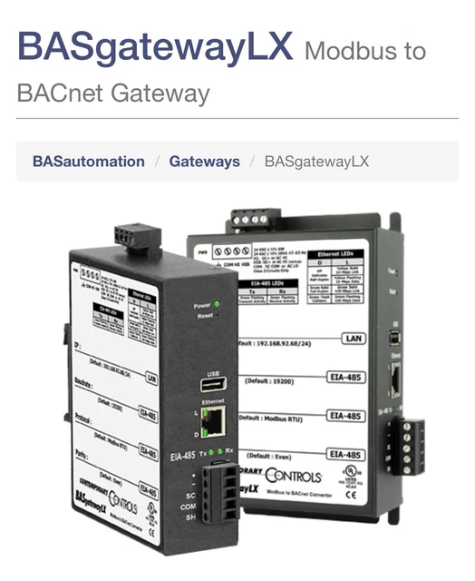 MODBUS TO BACNET Gateway Contemporary Controls BASgatewayLX Integration ...