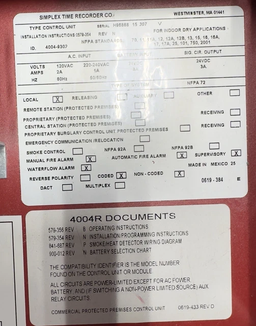 SIMPLEX 4004R 4004-9302 Suppression Release Panel Pre-Owned Tested ...