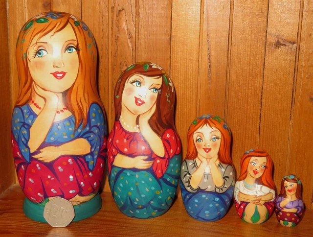 BABUSHKA LONG HAIR Girls Nesting dolls MATRYOSHKA Russian Beauty MATT ...