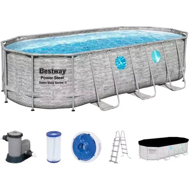 BESTWAY POWER STEEL Swim Vista Oval Frame Pool-Set, 549 x 274 x 122cm EUR 824,20 - PicClick DE