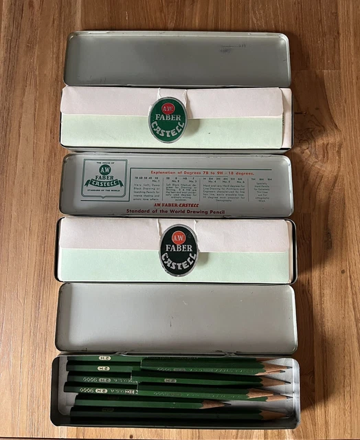 3 VINTAGE SETS AW Faber Castell Pencils In Tins Drafting 2H 3H 4H $15. ...