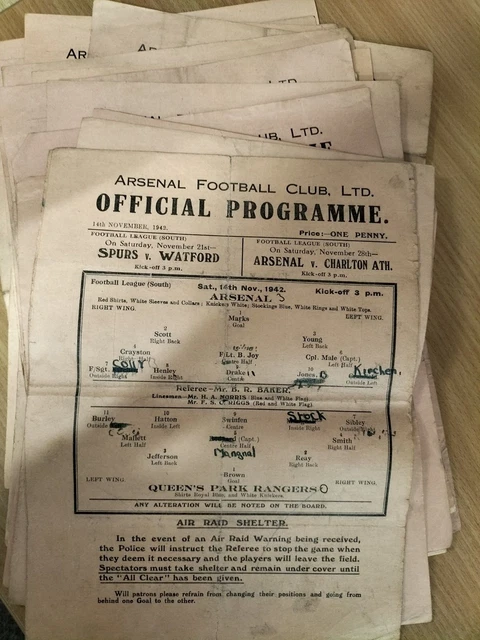 WAR-TIME ARSENAL FOOTBALL Official Programmes 1942-1944 £130.00 ...