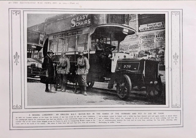 1914 WWI WW1 Print English M.e.t Motor Bus In Hands Of The Germans EUR ...