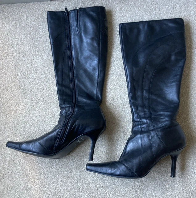 FAITH BLACK LEATHER knee high size 6 stiletto boot £7.58 - PicClick UK
