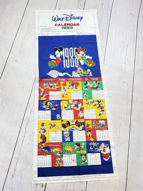 VINTAGE 1988 WALT Disney Mickey Minnie Mouse Fabric Calendar Craft ...