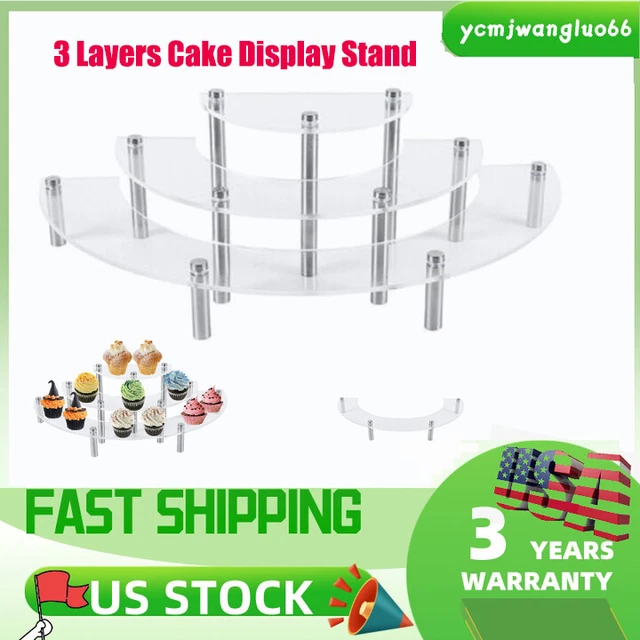 CLEAR ACRYLIC 3 Tier Tabletop Display Half Moon Shelf Riser w/ Silver ...