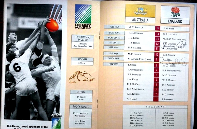 RUGBY WORLD CUP FINAL PROGRAMME 1991 - Australia v England - Signed x2 Excellent £29.99 ...
