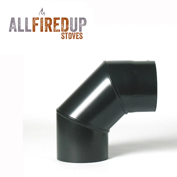 VITREOUS ENAMELLED FLUE Pipe 90 Elbow Black Multifuel For Wood Burning ...
