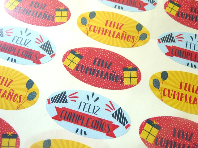 FELIZ CUMPLEANOS SPANISH Happy Birthday Labels Stickers For Cards HBW ...