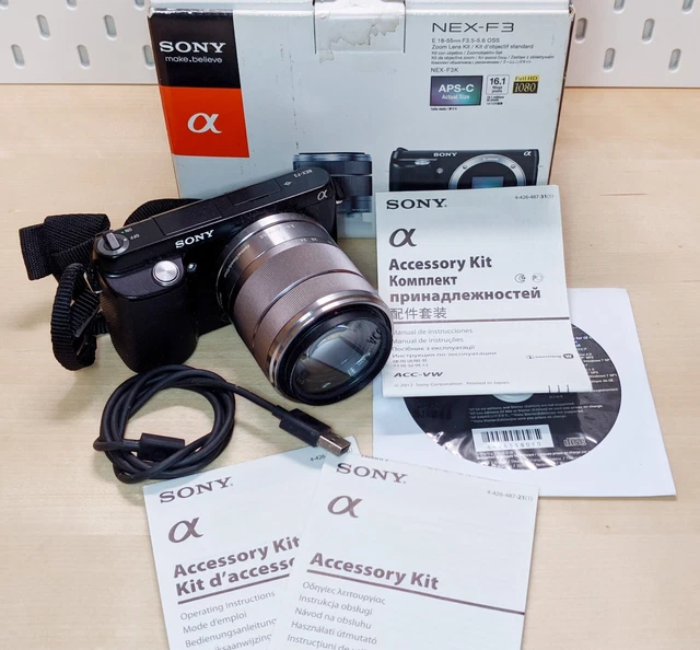 BOXED SONY ALPHA NEX-F3 16.1MP Digital Camera Black with 18-55mm Lens £ ...