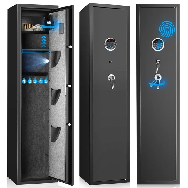 LARGE BIOMETRIC RIFLE Safe 3IN1 Quick Access Lock 5 Long Gun LED ...