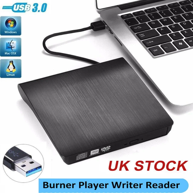 SLIM EXTERNAL USB 3.0 DVD CD RW Writer Drive Burner Reader Player For ...