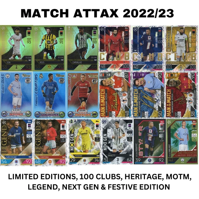 MATCH ATTAX AND MATCH ATTAX 22/23 100 CLUB BUNDLE X 6 Cards Including ...