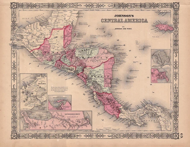 1864 ANTIQUE JOHNSON Family Atlas-Map Of Central America-Hand Colored £ ...