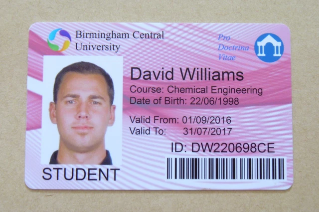PERSONALISED NOVELTY PVC Plastic Fake Student ID Card Prop Realistic ...