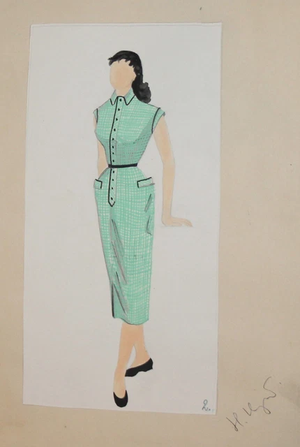 TABLEAU ANCIEN GOUACHE dessin costume de théâtre féminin signé EUR 86 ...