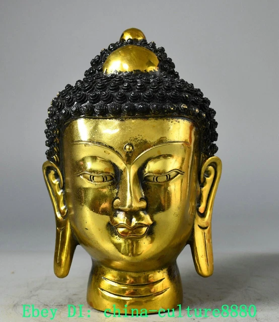 8& COPPER GILT Shakyamuni Amitabha Buddha Head Statue La tête d'Amira ...