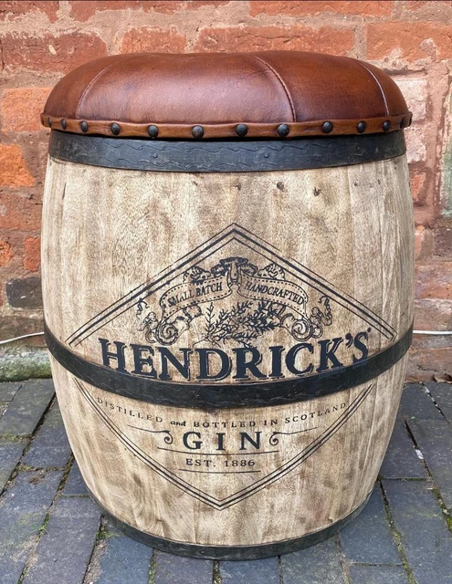 HENDRICKS GIN BARREL Stool Seat - Leather Seat - Storage - Man Cave £ ...