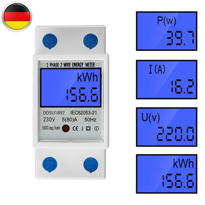 1/3 PHASEN LCD POWER COUNTER Three-phase Meter 5 (80) A for DIN Rail ...