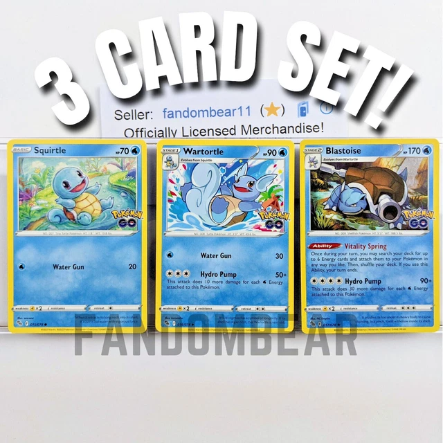 SQUIRTLE WARTORTLE BLASTOISE SET Sword & Shield Pokemon Go 2022 ...