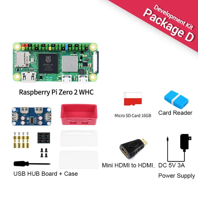 RASPBERRY PI ZERO 2 W Starter Kit GPIO Pin Board USB HUB Power Supply ...