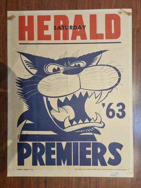 1963 ORIGINAL GEELONG Cats Herald Weg Premiers poster $4,245.00 ...