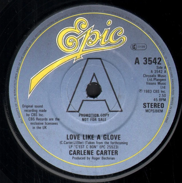 CARLENE CARTER LOVE Like A Glove 7" Vinyle UK Epic 1983 Promo Copie B/W ...