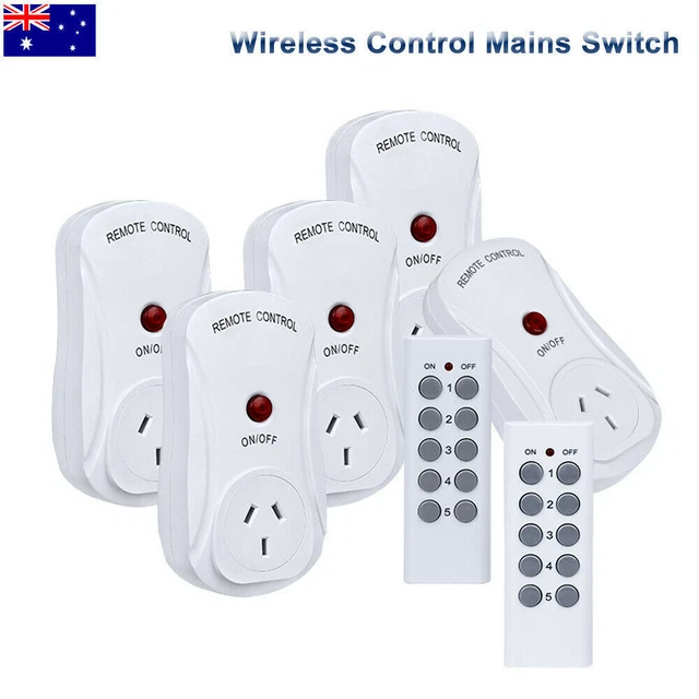5 MAINS OUTLET Power Point Socket + 2 Smart Wireless Remote Controller ...