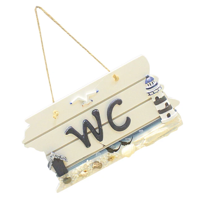 WOODEN WC SIGN Board Beach Sea Bathroom Signs Door Plaque Hanging Wall ...
