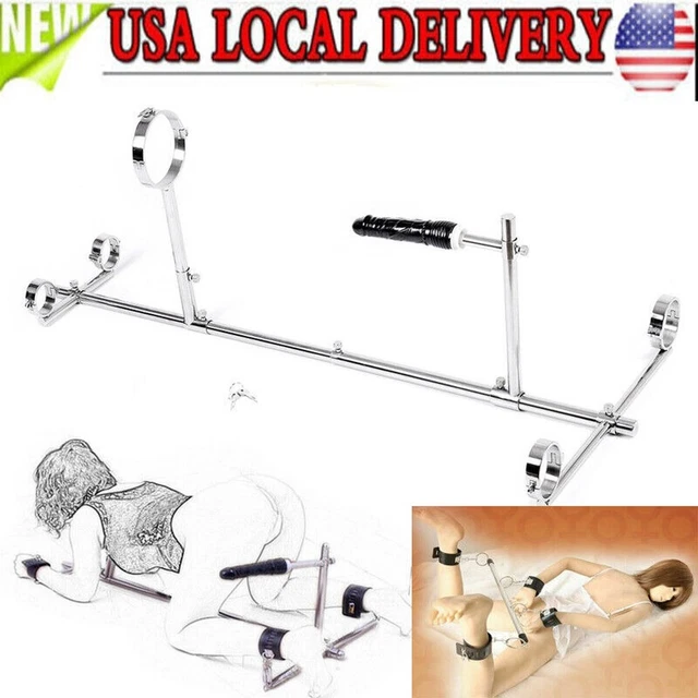 STAINLESS STEEL SPREADER Bar Rack Handcuffs Torture Spanking Slave Whip ...