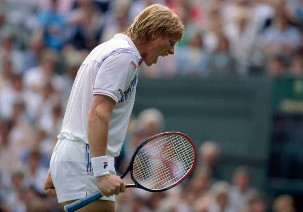 BORIS BECKER OF West Germany in action at Wimbledon, circa June 1 - Old ...
