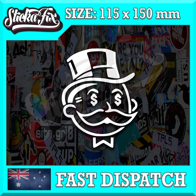 MONOPOLY MAN MONEY Eyes 4X4 car vinyl STICKER funny DECAL 4WD Ute EUR 5 ...