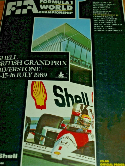 BRITISH GRAND PRIX 1989 Silverstone Programme Ayrton Senna Alain Prost ...