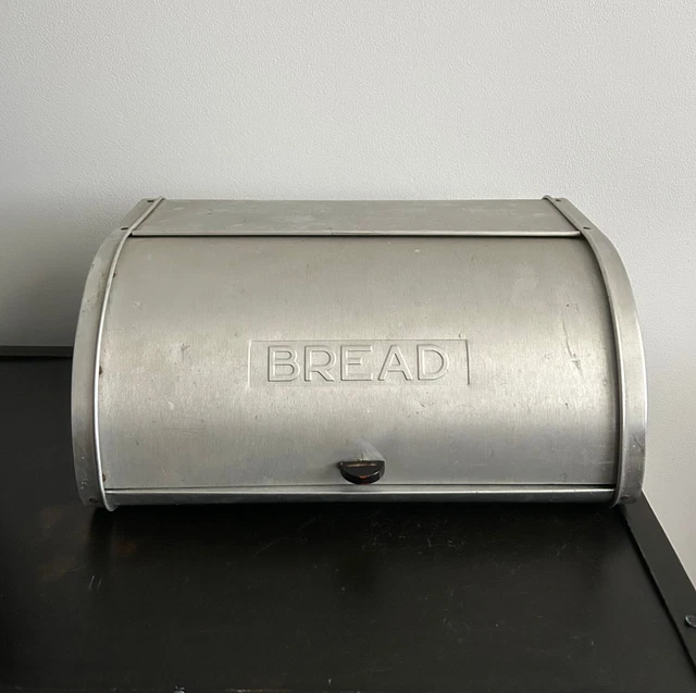 VINTAGE BRUSHED ALUMINUM Bread Box with Roll Top in Kromex-style 1950s ...