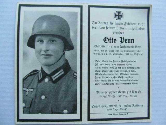 ZWEITER WELTKRIEG 2PG Deutsche Todeskarte, KIA OSTFRONT 1941, SELTENES ...