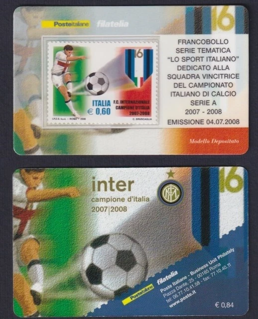 TESSERA PHILATÉLIE 2008 Vainqueur Championnat Italien Inter 2007-2008 B ...