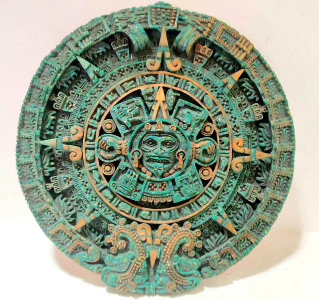 VINTAGE ENGRAVED WALL Maya Aztec Calendar Sun Large Crush Malachite ...